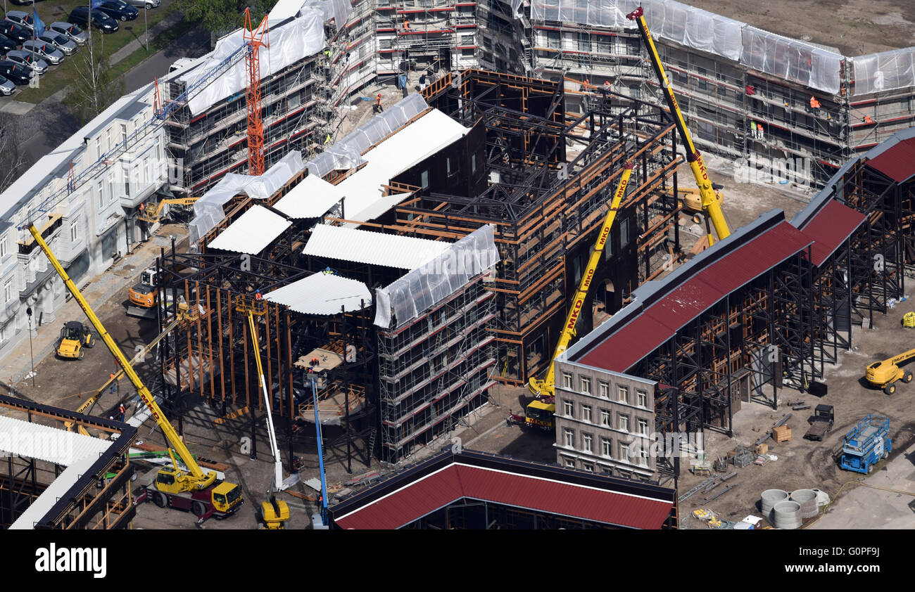 The construction of a new film set of a Berlin street in Potsdam ...