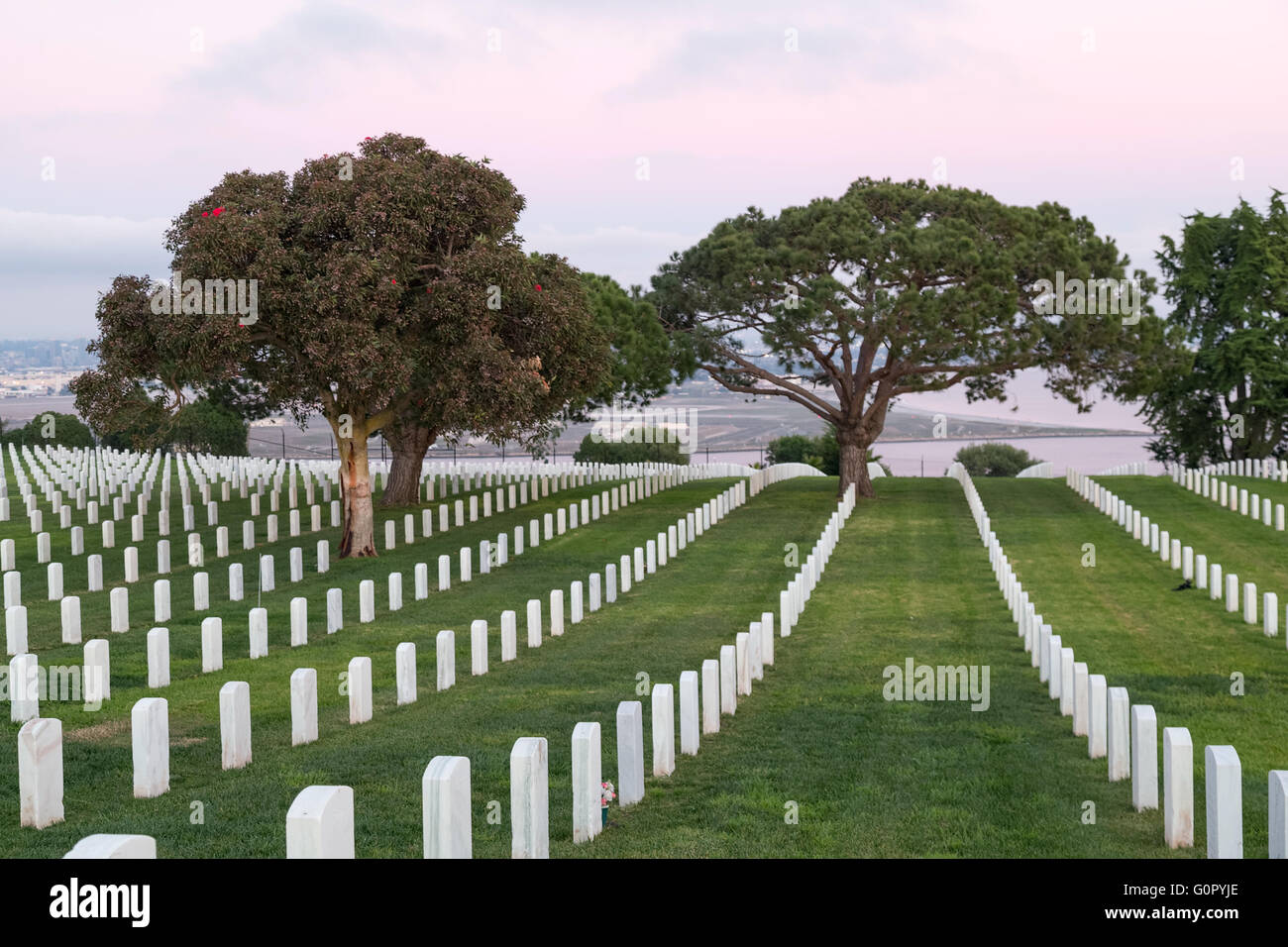 Military cemetery in San Diego with sunset in the background Stock ...