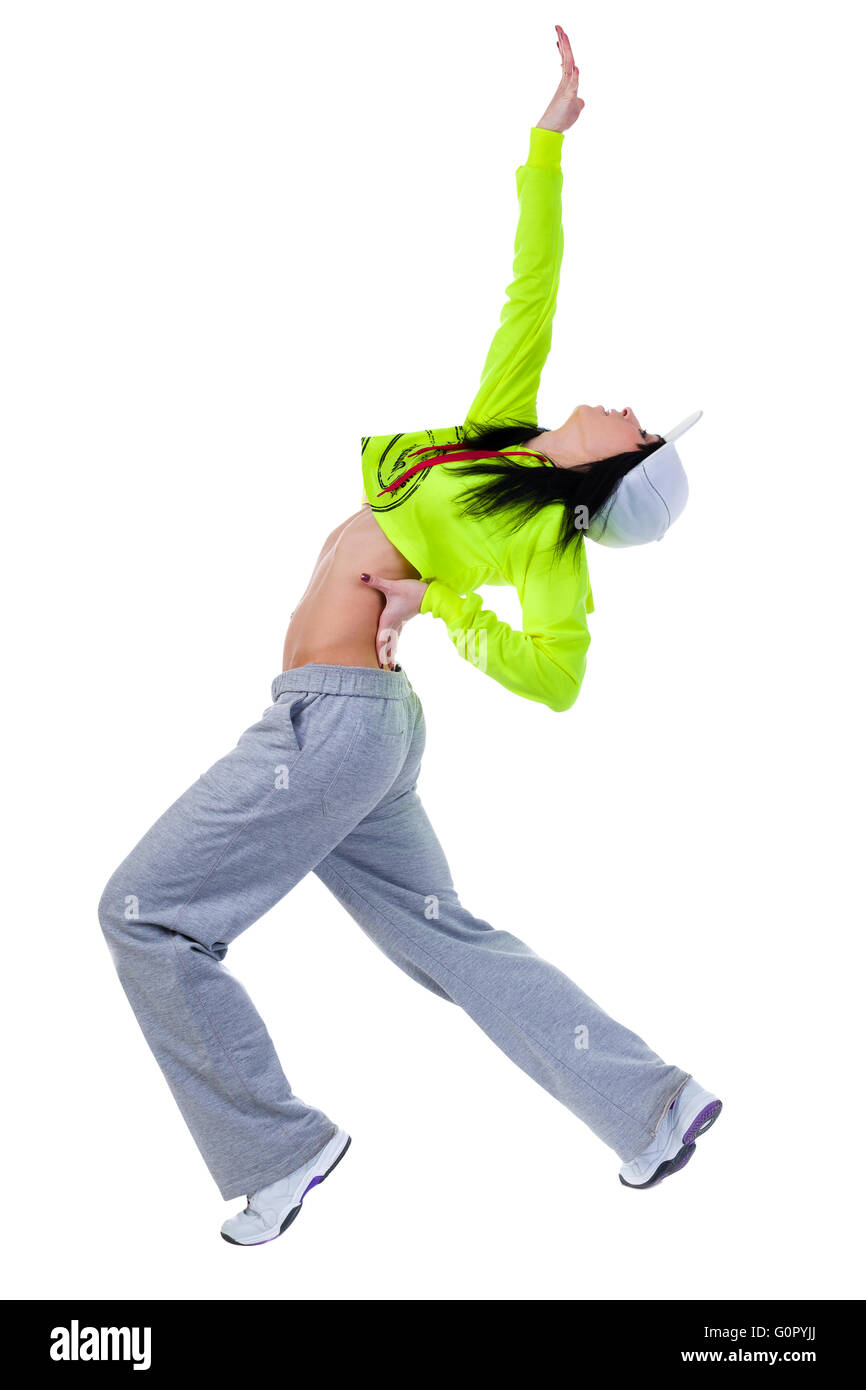 modern style dancer showing some movements against isolated white ...