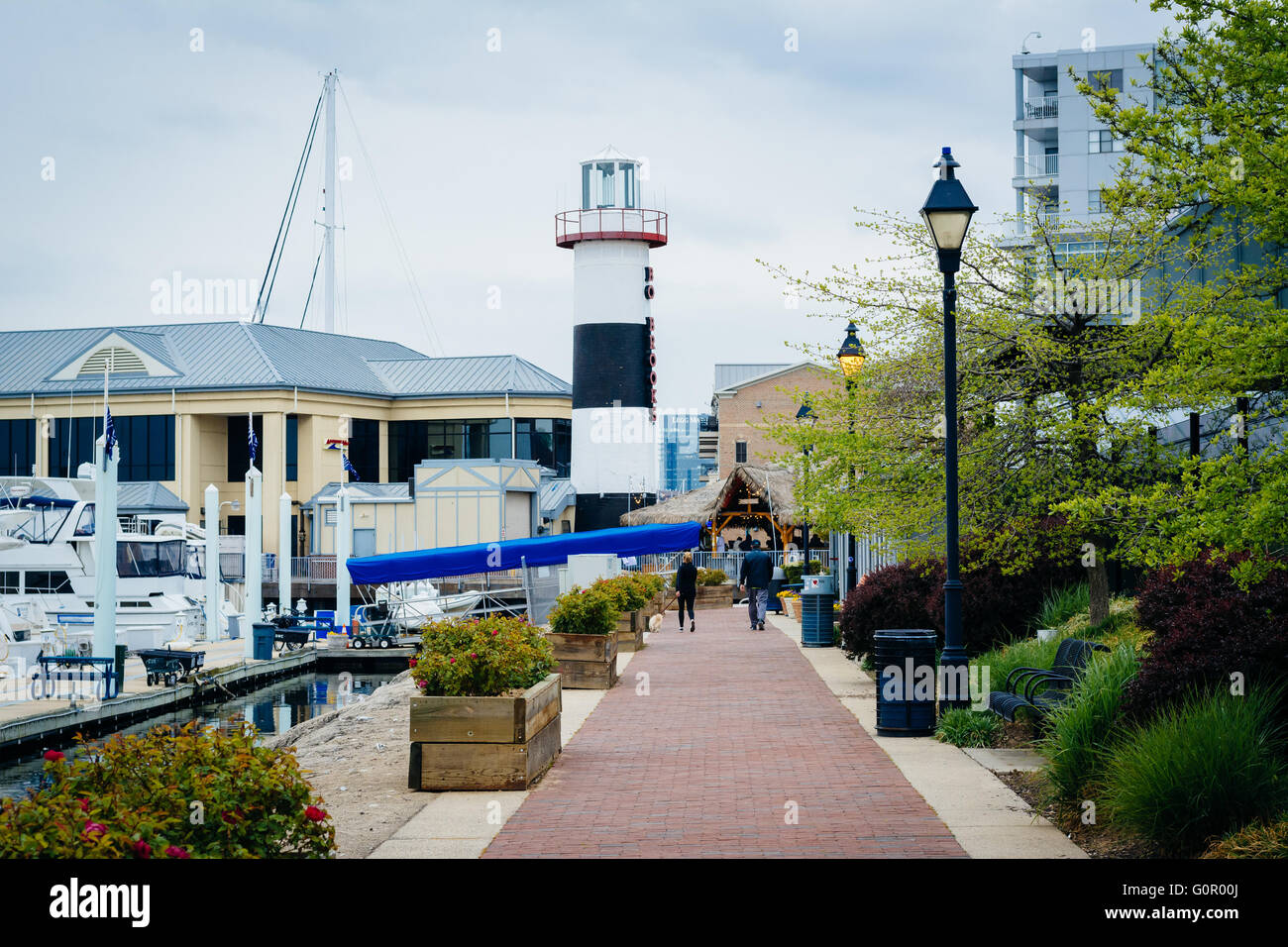 Marina and lighthouse along the Waterfront Promenade, in Canton ...