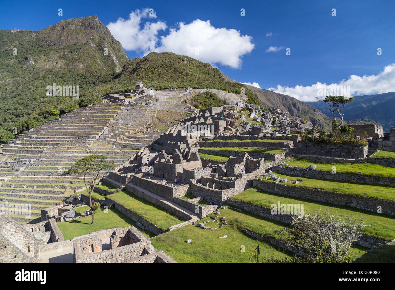 Terraces of Machu Picchu sacred lost city of Incas in Peru Stock Photo ...