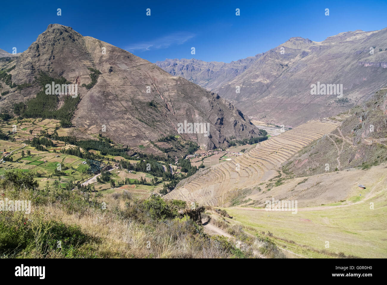 Inca agricultural terraces in Pisaq, Peru Stock Photo - Alamy