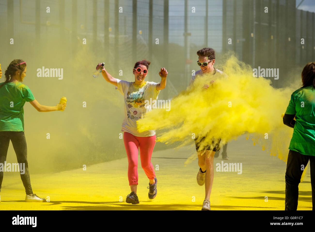 Charity colour run where runners are pelted with eco-friendly, washable ...