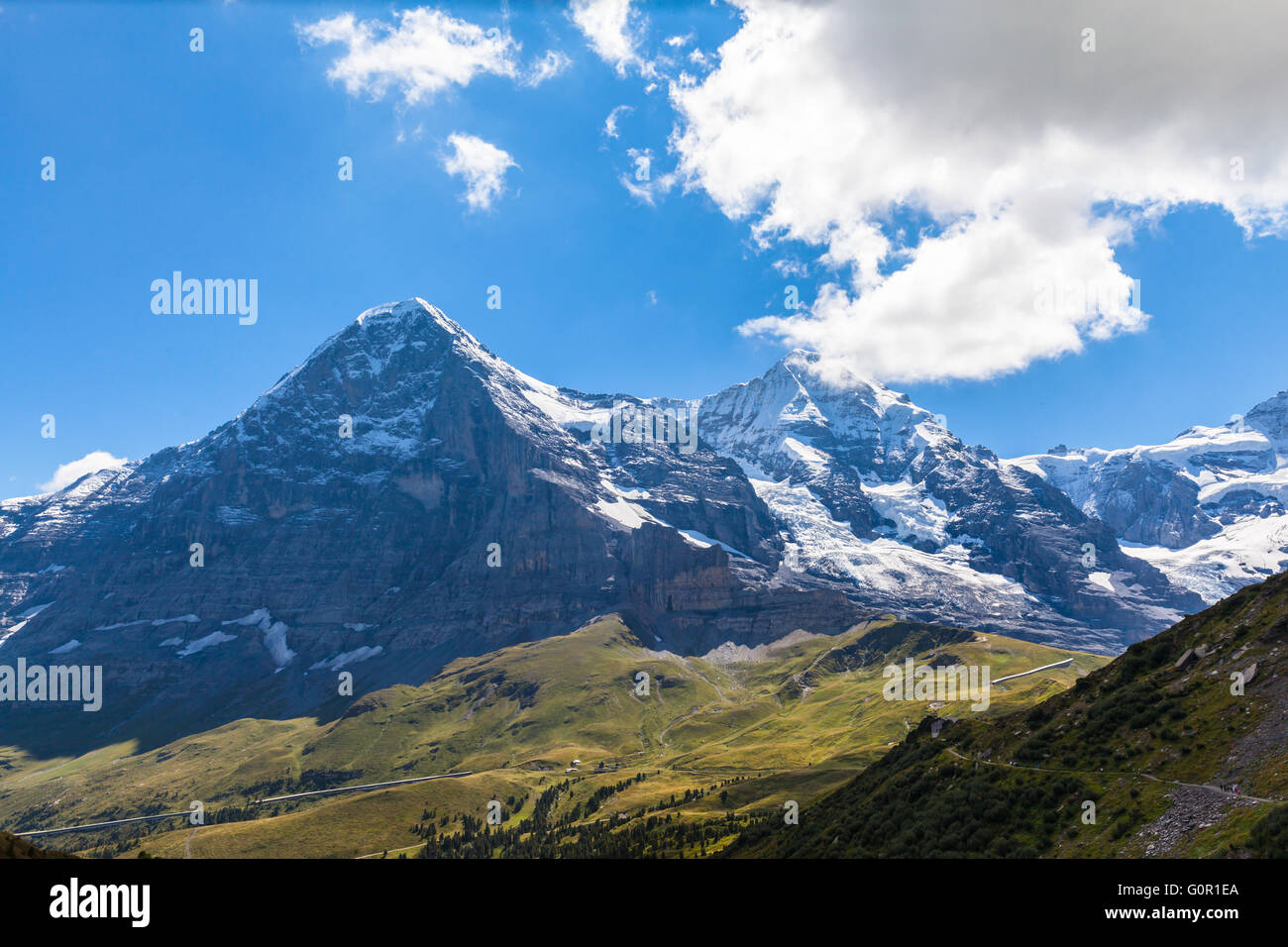 Stunning view of the famous Eiger north face and the Eiger glacier on a ...