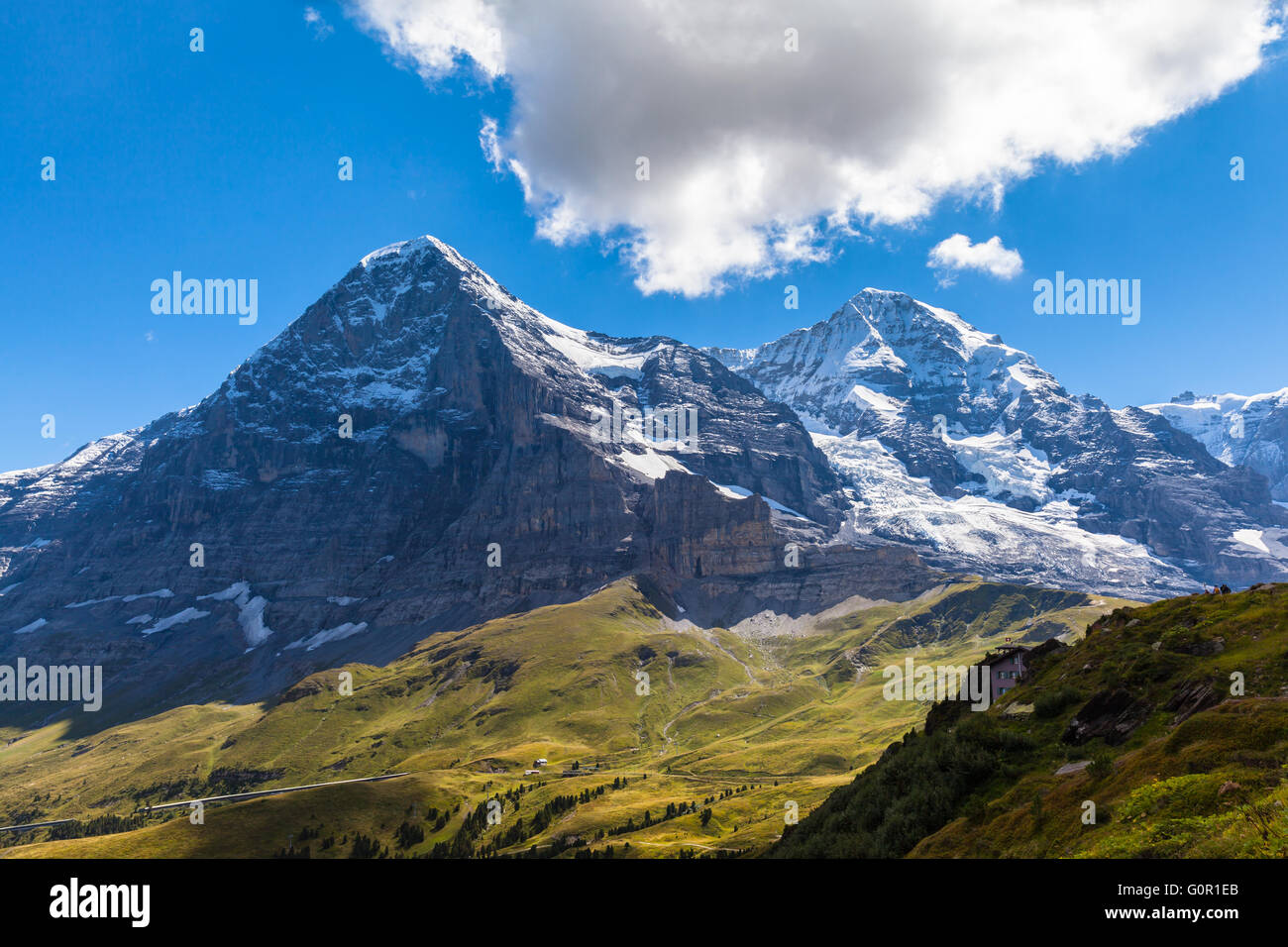 Stunning view of the famous Eiger north face, the Eiger glacier and ...