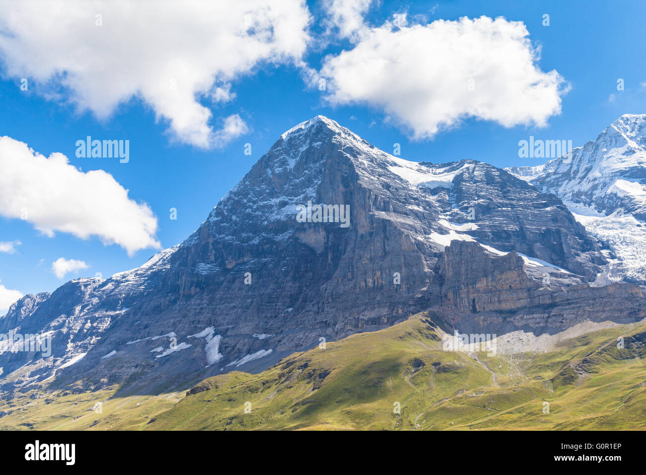 Stunning view of the famous Eiger north face and the Eiger glacier on a ...