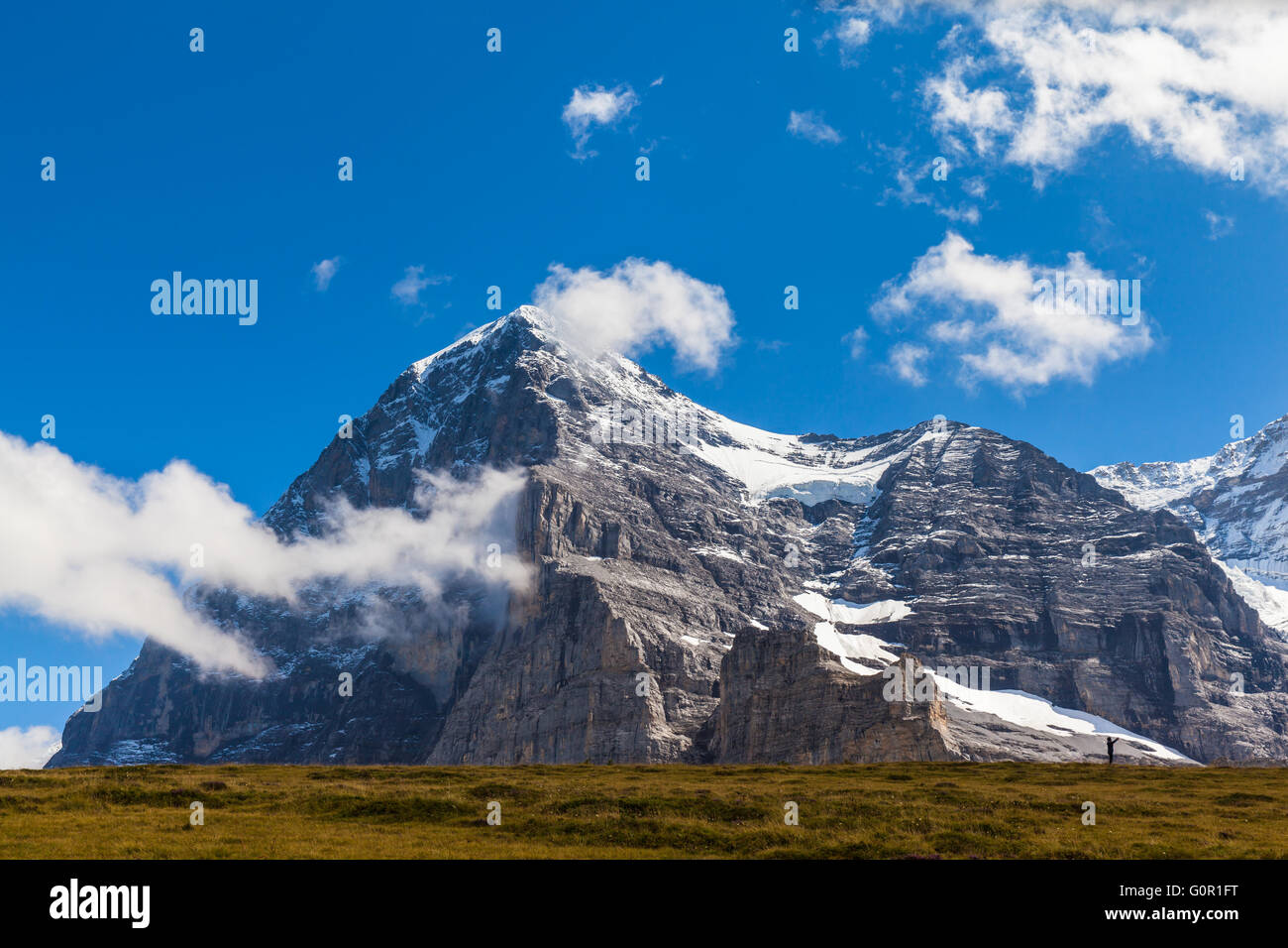 Stunning view of the famous Eiger north face and the Eiger glacier on a ...
