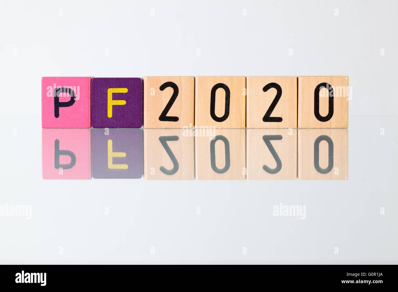 P.F. 2020 - an inscription from children's wooden blocks Stock Photo ...