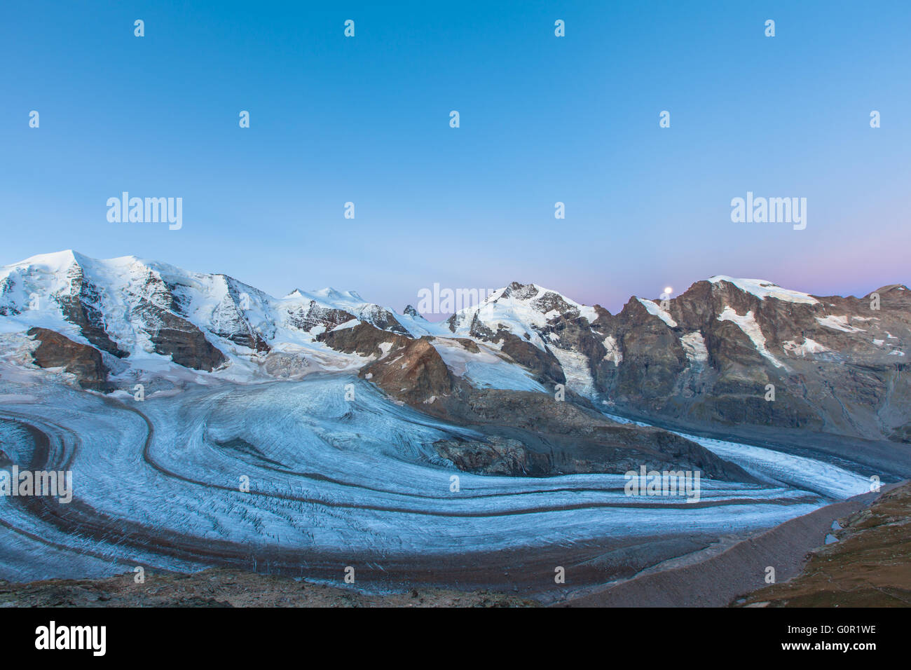 Stunning view of the Bernina massive and Morteratsch glacier at the ...