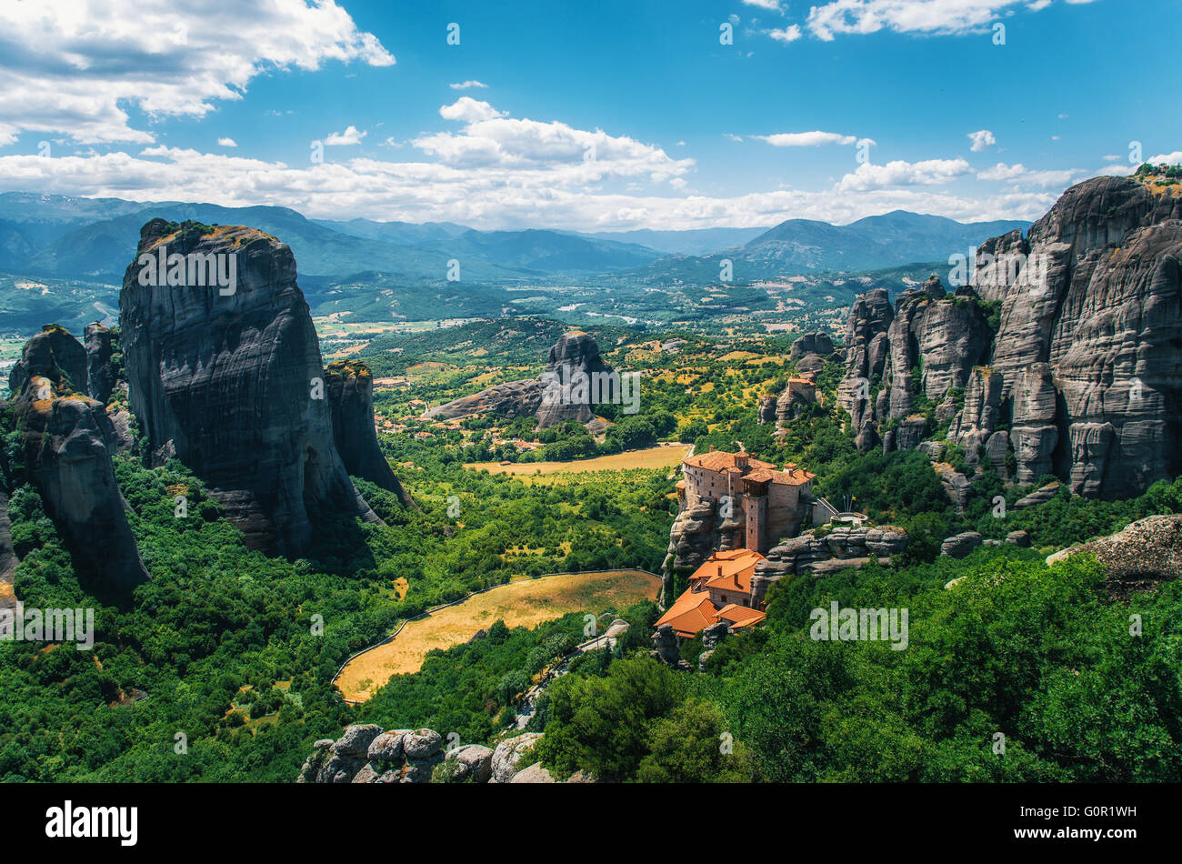 Meteora, Greece. Mountain scenery with Meteora rocks and Roussanou ...