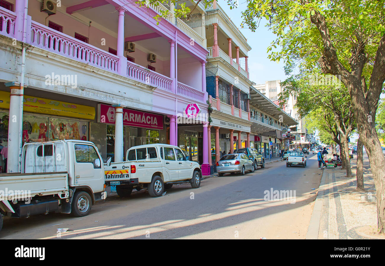 MAPUTO, MOZAMBIQUE - APRIL 29: Badly maintained colonial buildings in ...