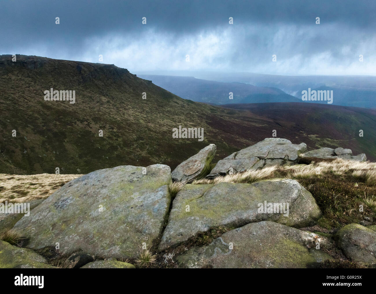 Bad weather on the moors. Storm clouds and rain approaching. Fairbrook ...