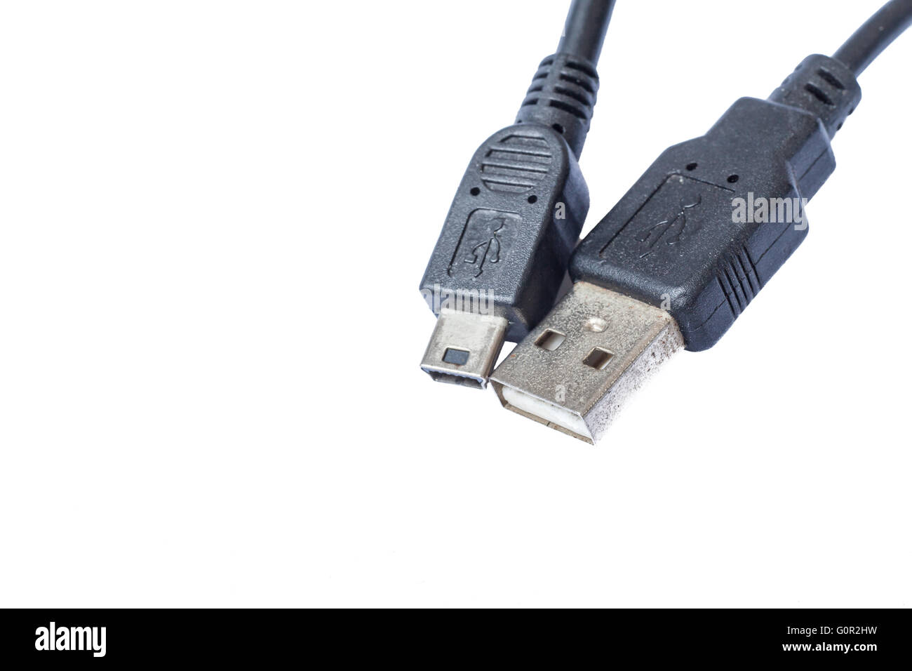 Close up view of USB and mini USB connector in isolated white ...