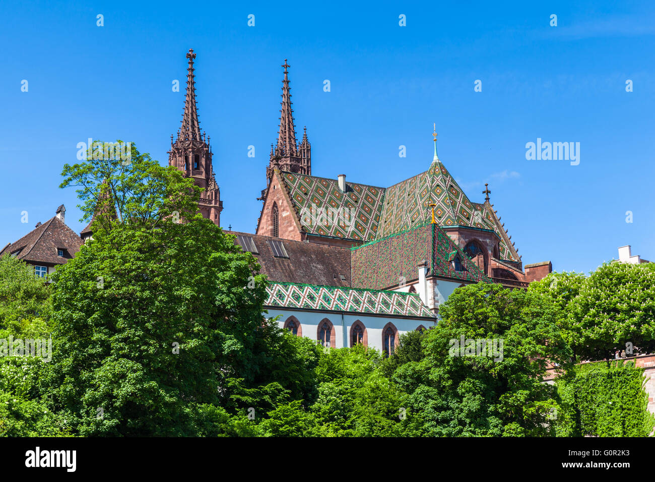 View of the Basel Minster Basel Minster (Basler Munster) cathedral from ...