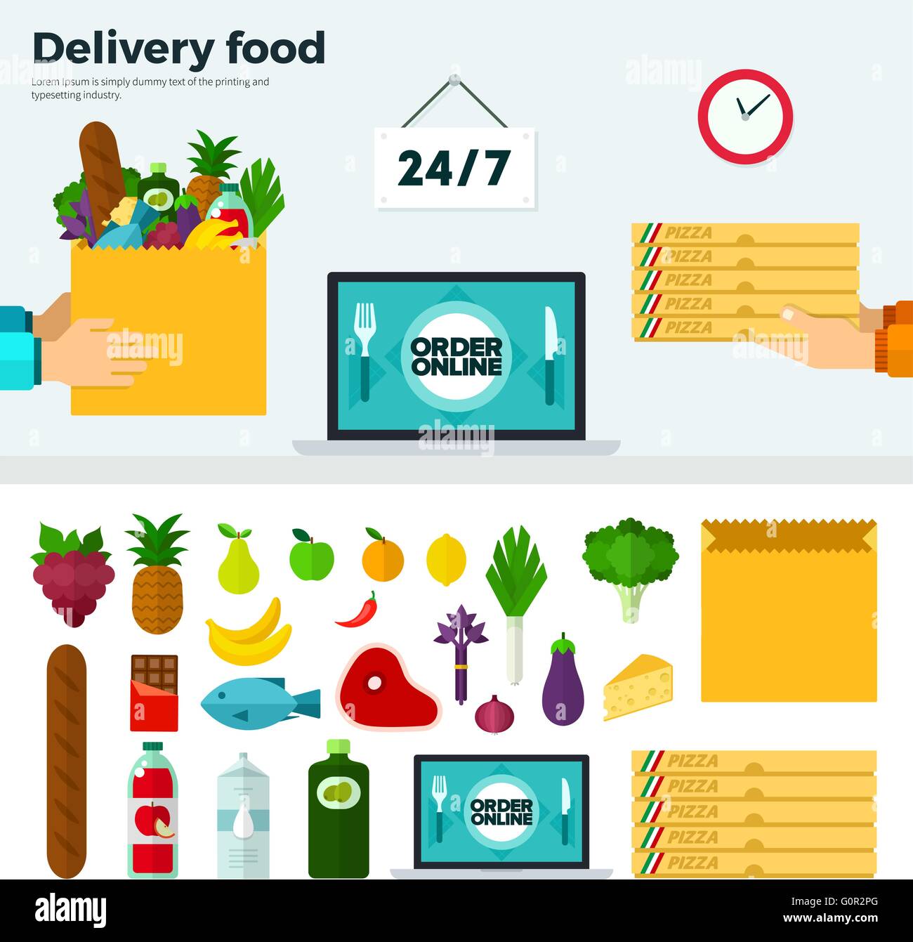 Banner and Icons of Delivery Food Stock Vector Image & Art - Alamy