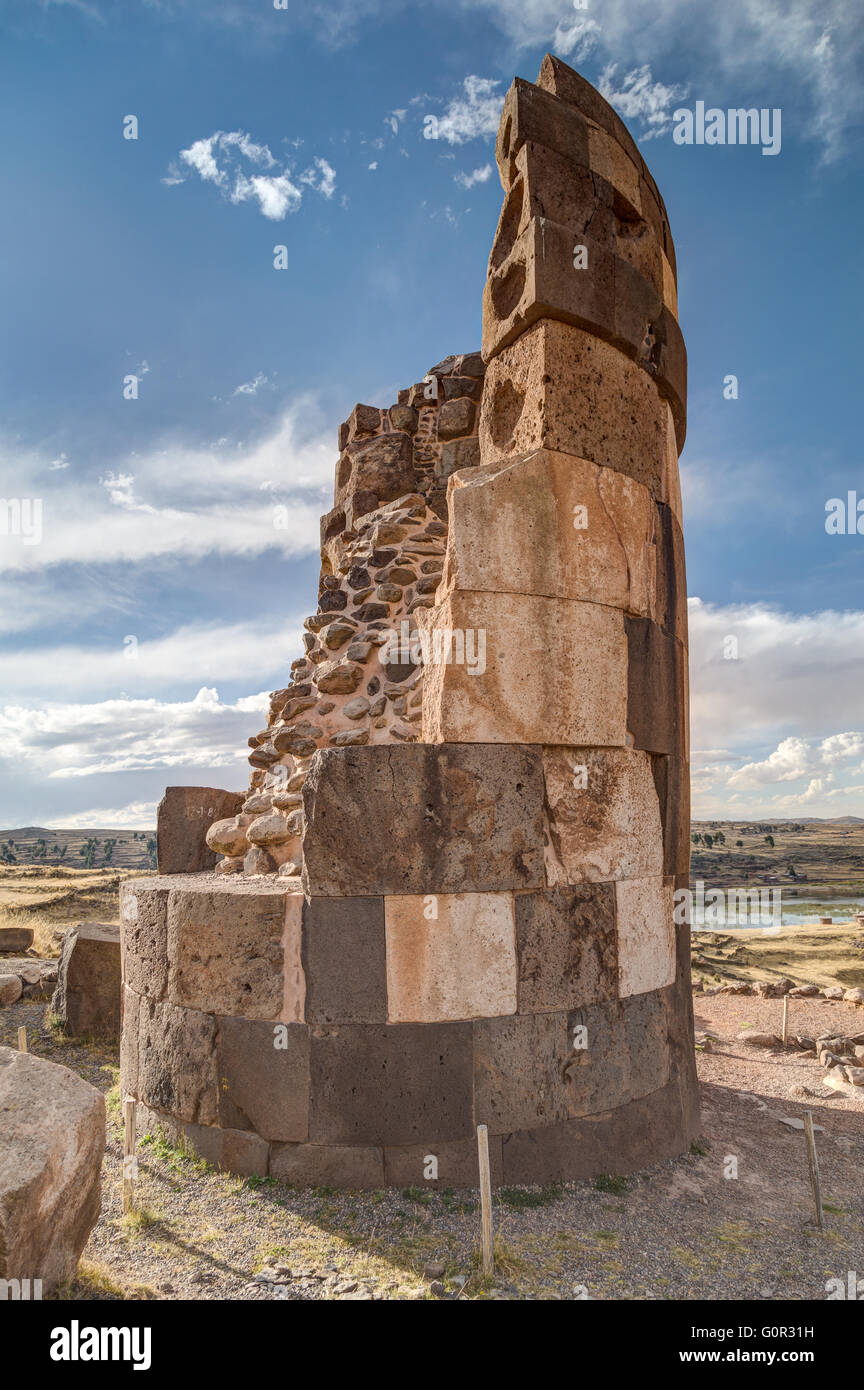 Sillustani burial ground with giant Chullpas cylindrical funerary ...