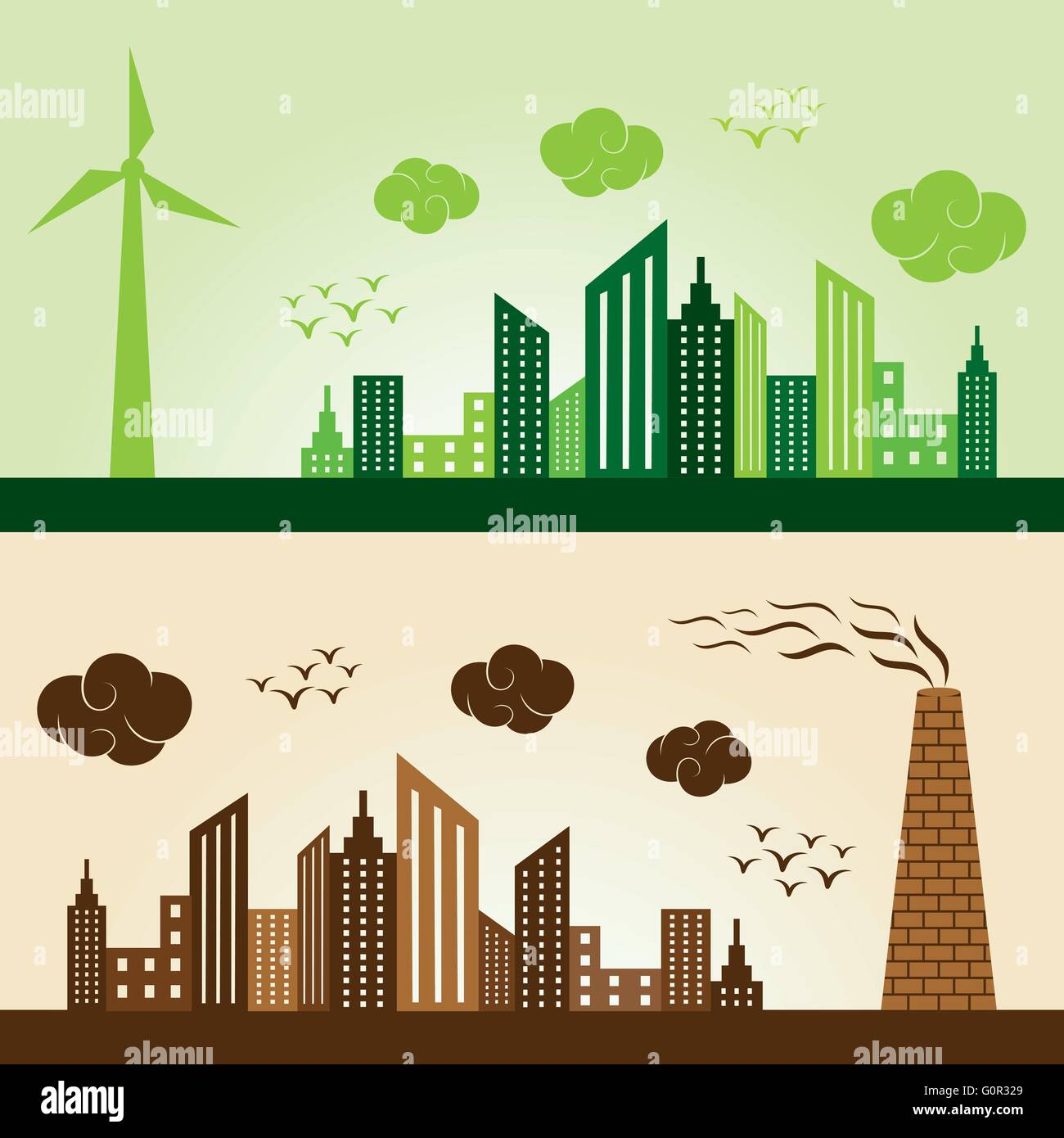 Eco and Polluted city concept background stock vector Stock Vector ...