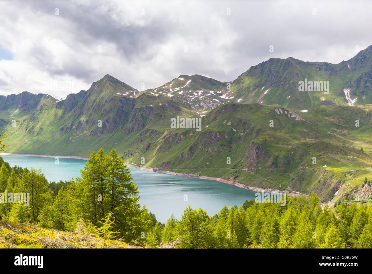 panorama view of the lake of Ritom and the alps in Canton Ticino of ...