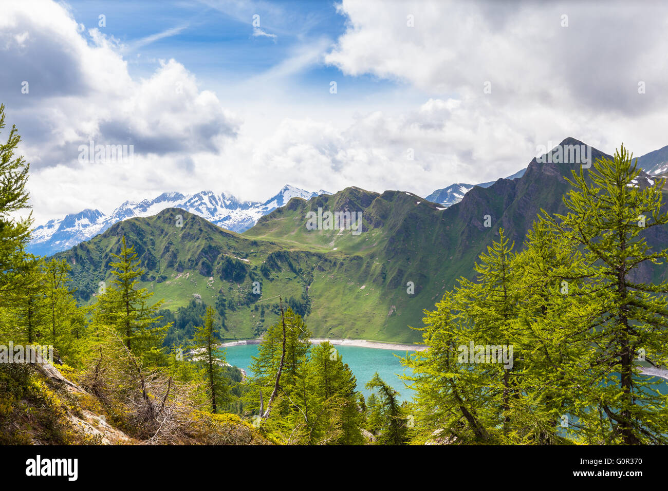 panorama view of the lake of Ritom and the alps in Canton Ticino of ...
