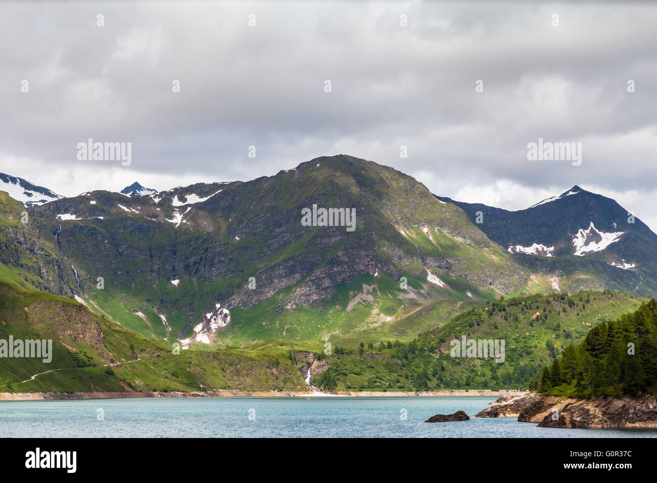 Stunning view of the lake of Ritom with the alps in background, Piora ...