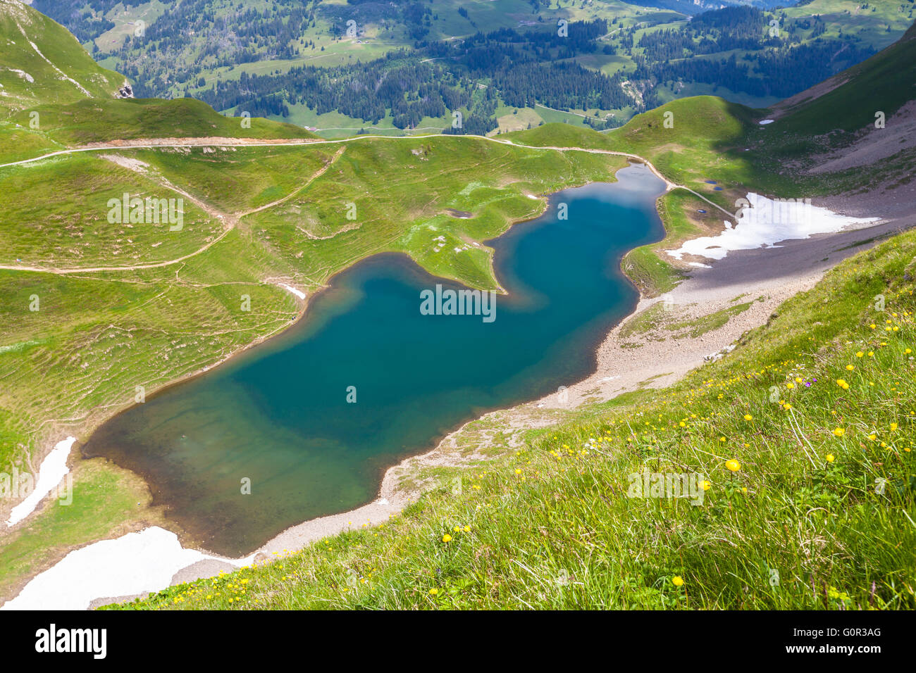 Aerial view of the Eisee (lake) near Brienzer Rothorn on Bernese ...