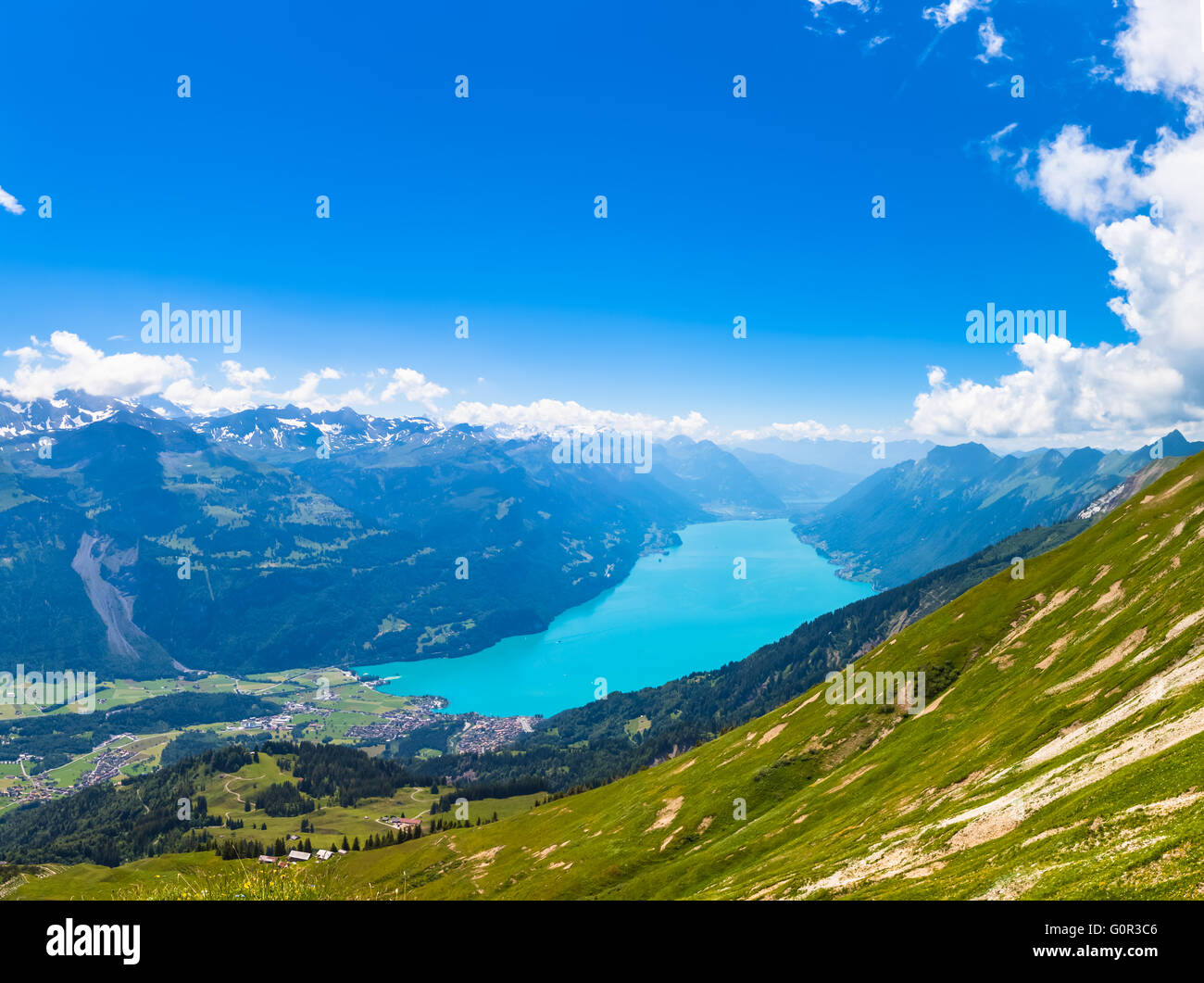 Stunning view of the Brienz lake and the alps from the mountains on ...