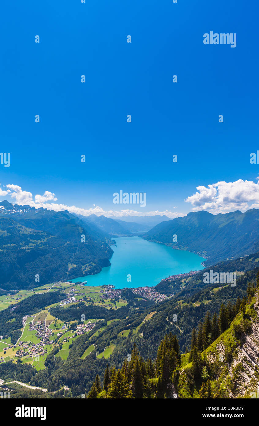 Aerial view of the Brienz lake and the alps from Brienzer Rothorn on ...
