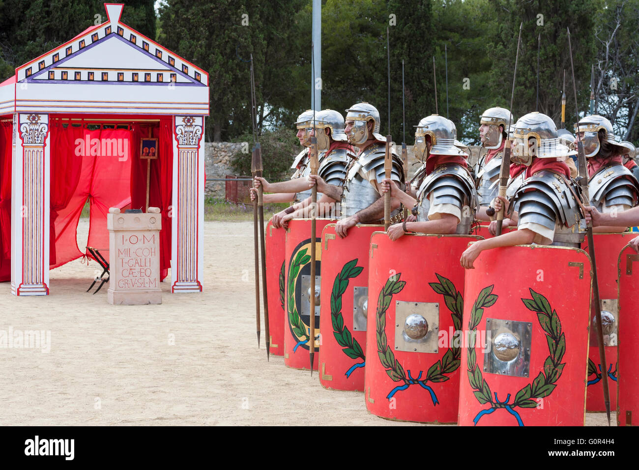 Roman Legionnaire army in line formation during the annual 'Tarraco ...