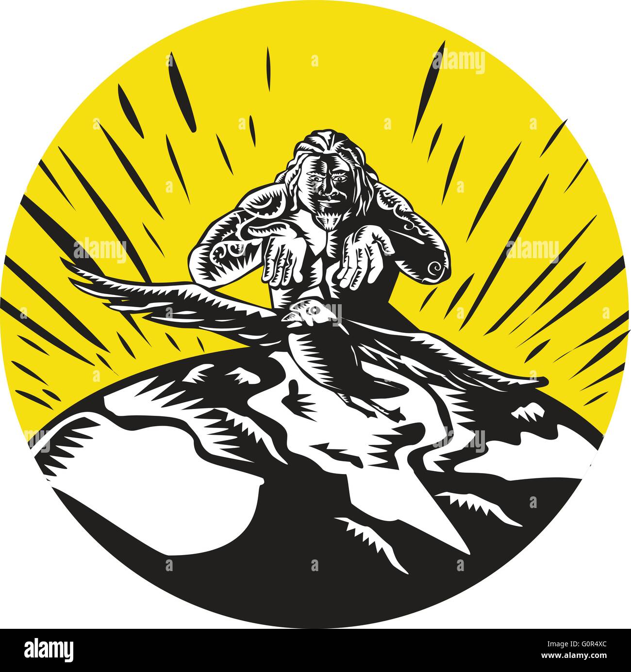 Illustration of Samoan legend god Tagaloa releasing his plover bird ...