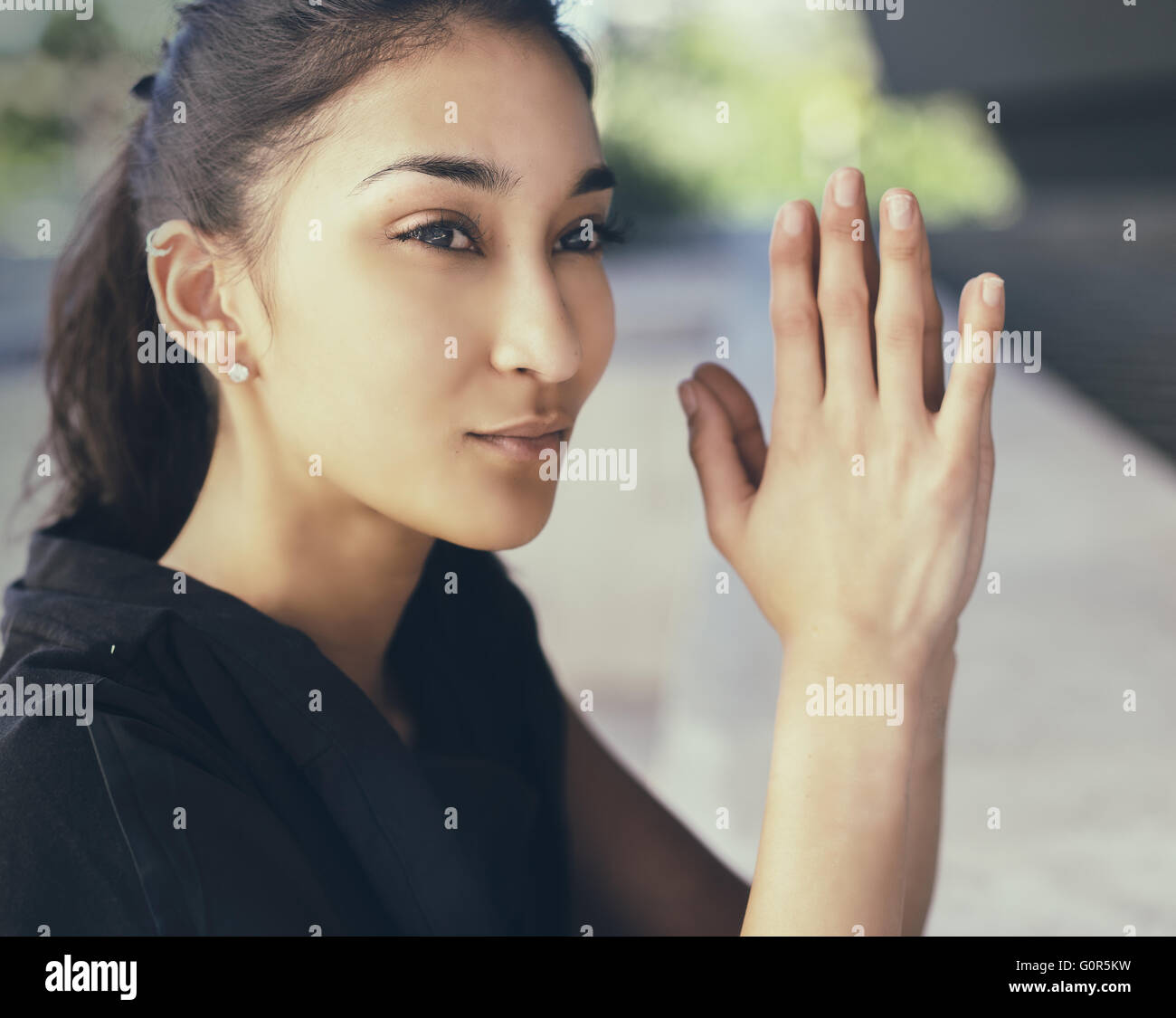 Young multi ethnic woman in exercise, gym, workout clothes, series of ...