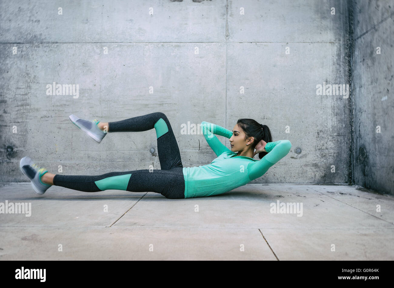 Young multi ethnic woman in exercise, gym, workout clothes, series of ...