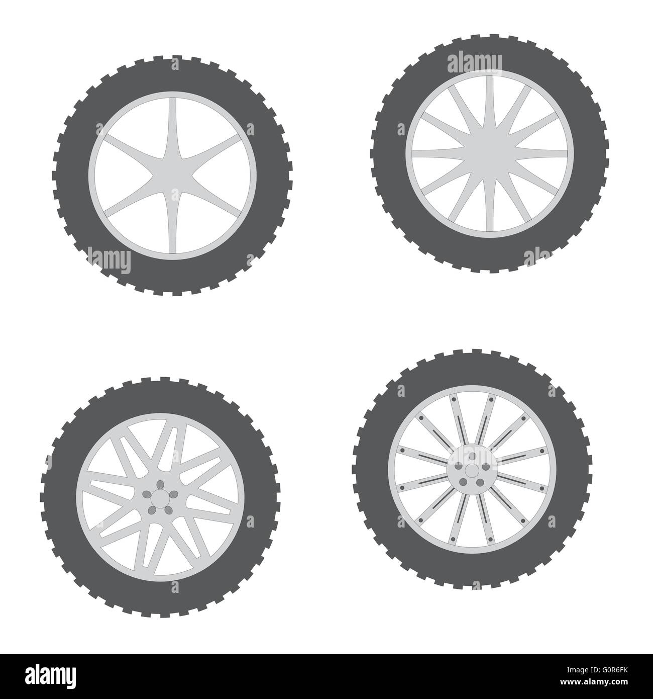 Set of wheels with a variety of drives on white background Stock Vector ...