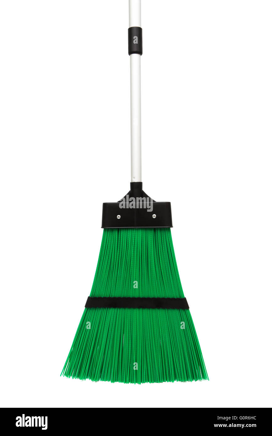 green and modern broom on white background Stock Photo - Alamy