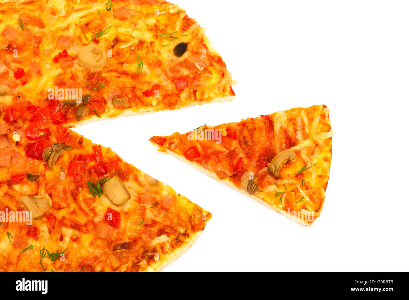 pretty tasty pizza on a white background Stock Photo - Alamy