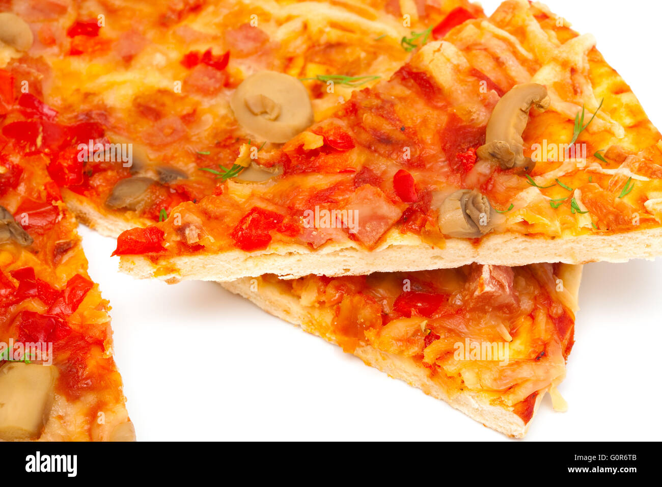 pretty tasty pizza on a white background Stock Photo - Alamy