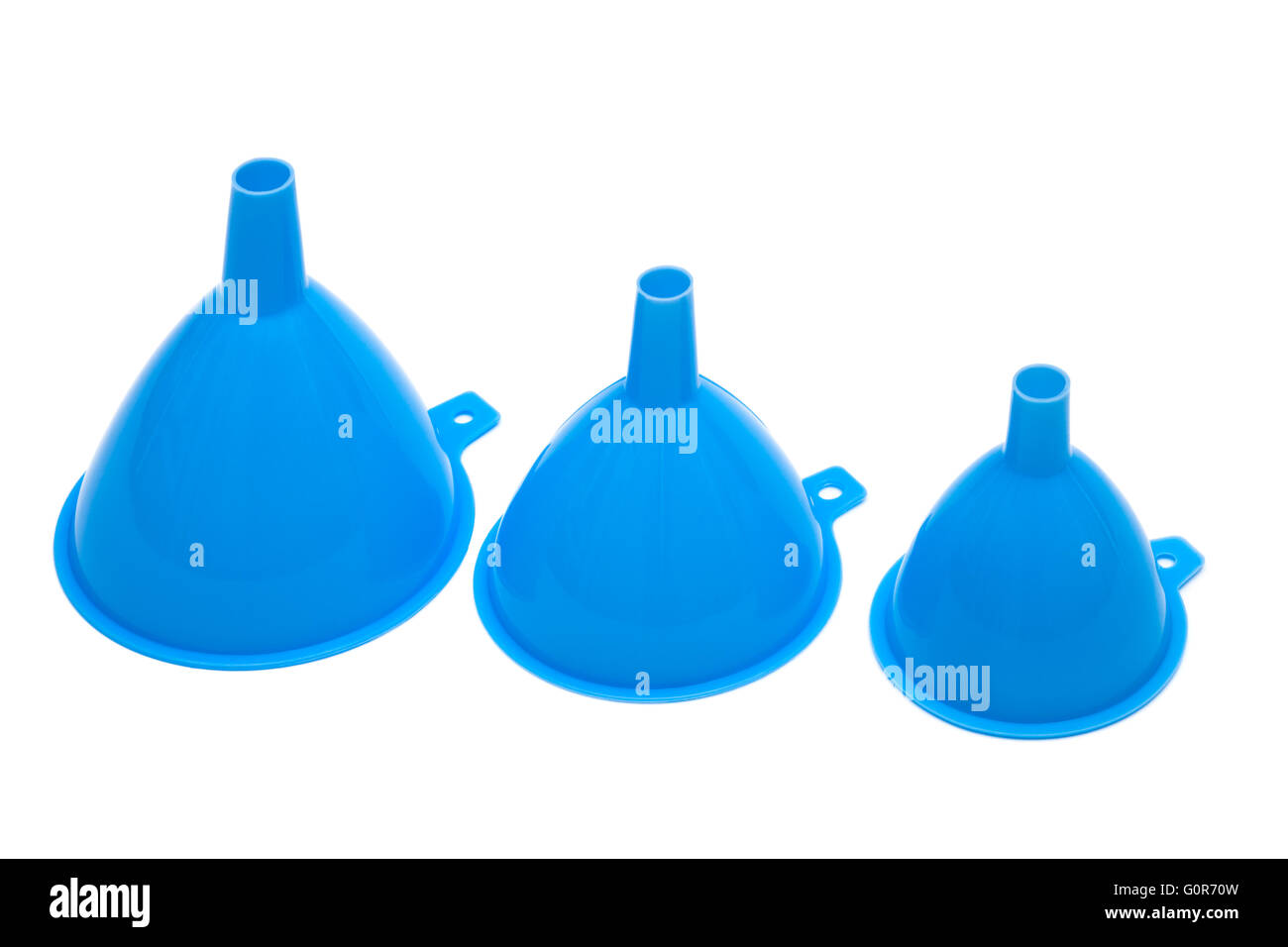 Three blue funnel with a white background Stock Photo - Alamy