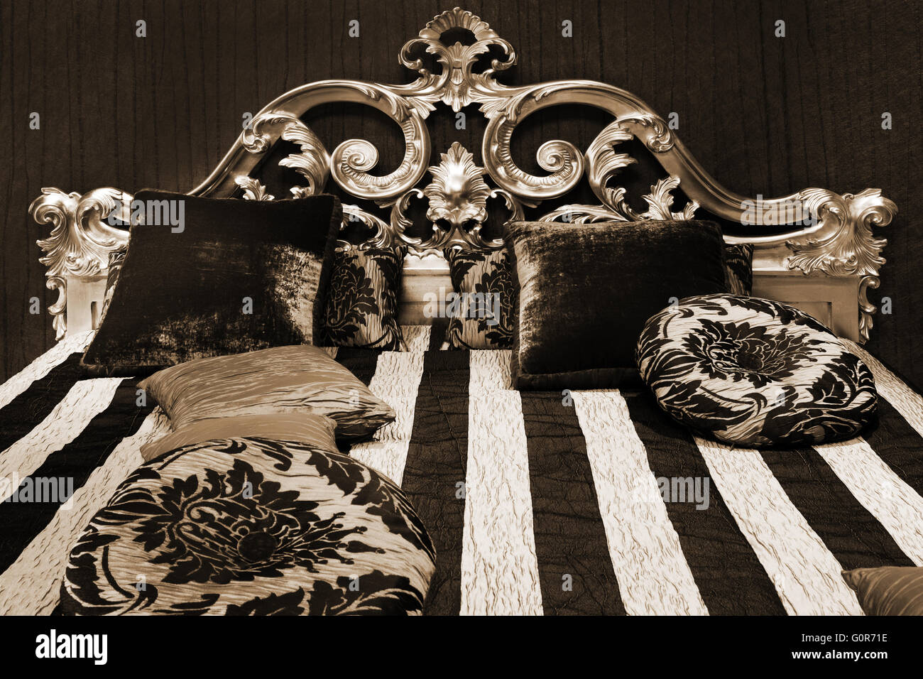 beautiful and fashionable bed in a modern bedroom Stock Photo - Alamy