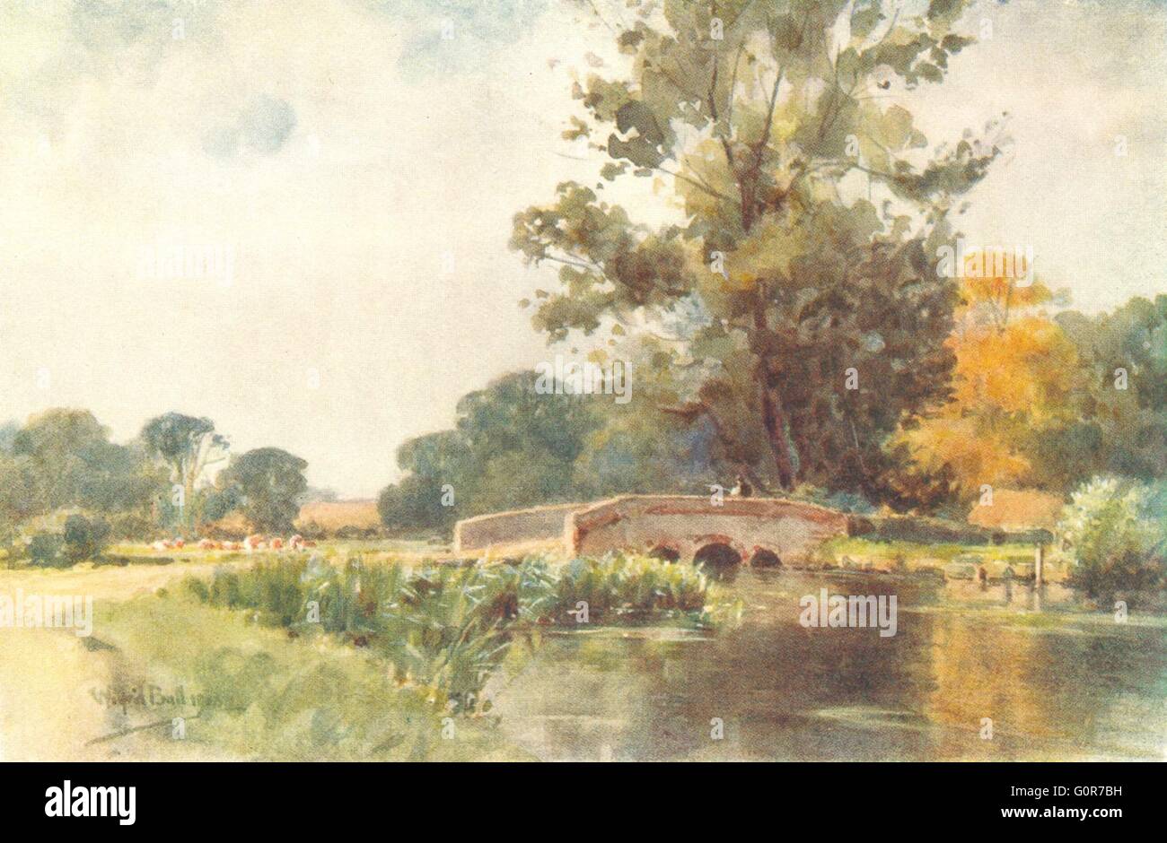 OLD BASING: The bridge over the Loddon river. HAMPSHIRE, antique print ...