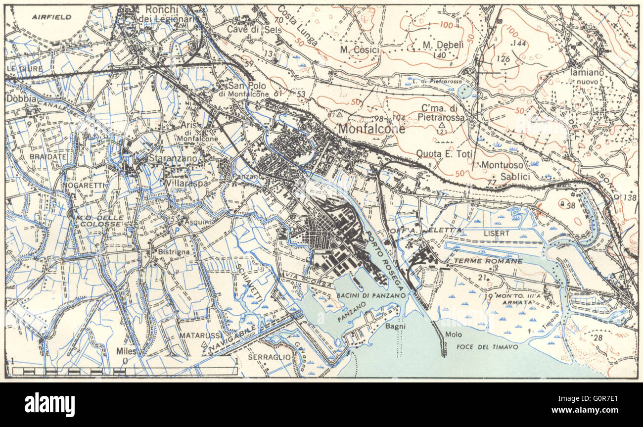 ITALY: Monfalcone, 1945 vintage map Stock Photo - Alamy