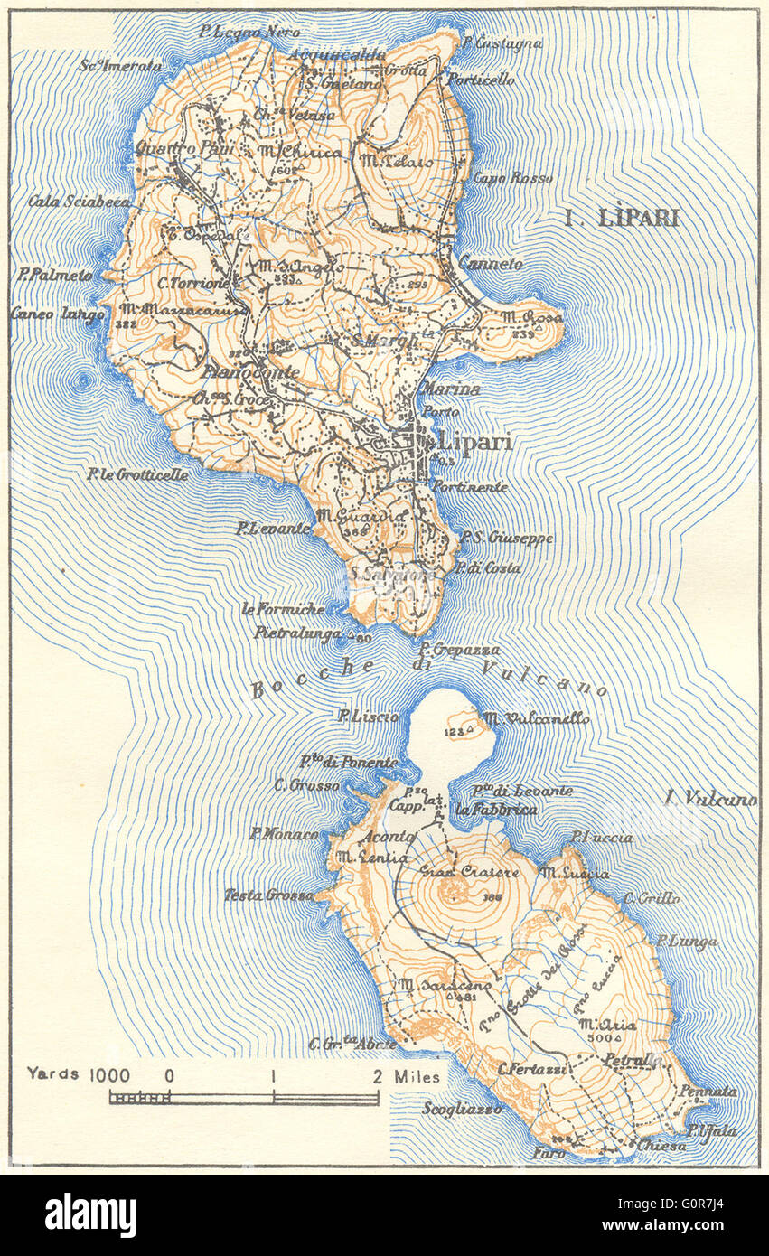 ITALY: Lipari & Vulcano, 1945 vintage map Stock Photo - Alamy