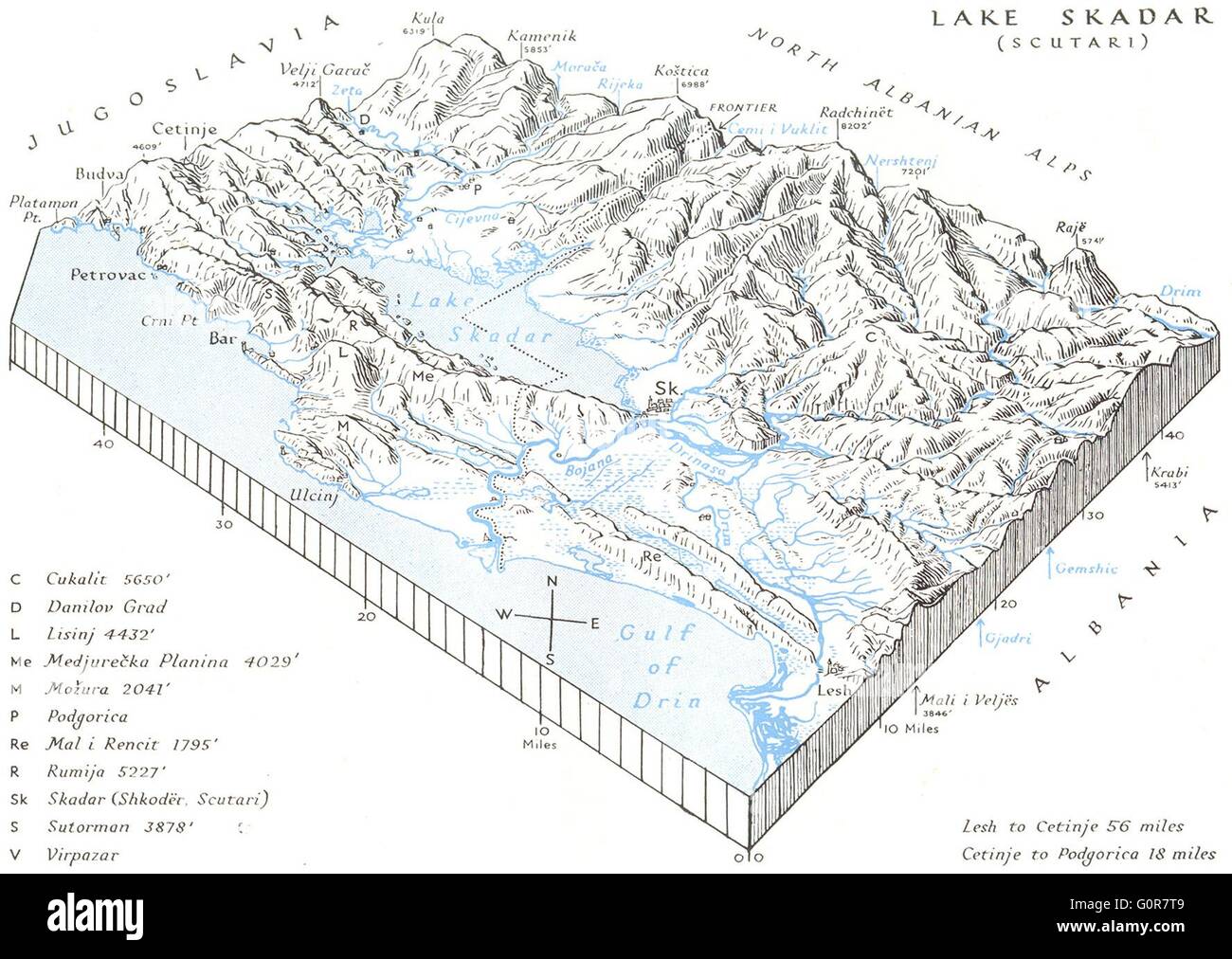 LAKE SKADAR: Block diagram S Coasts(Uskudar), 1944 vintage map Stock ...