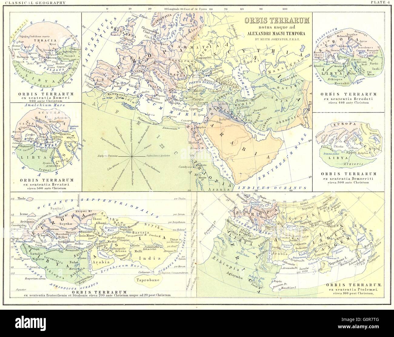 WORLD: Orbis Terrarum notus 900BC-160AD, 1880 antique map Stock Photo ...