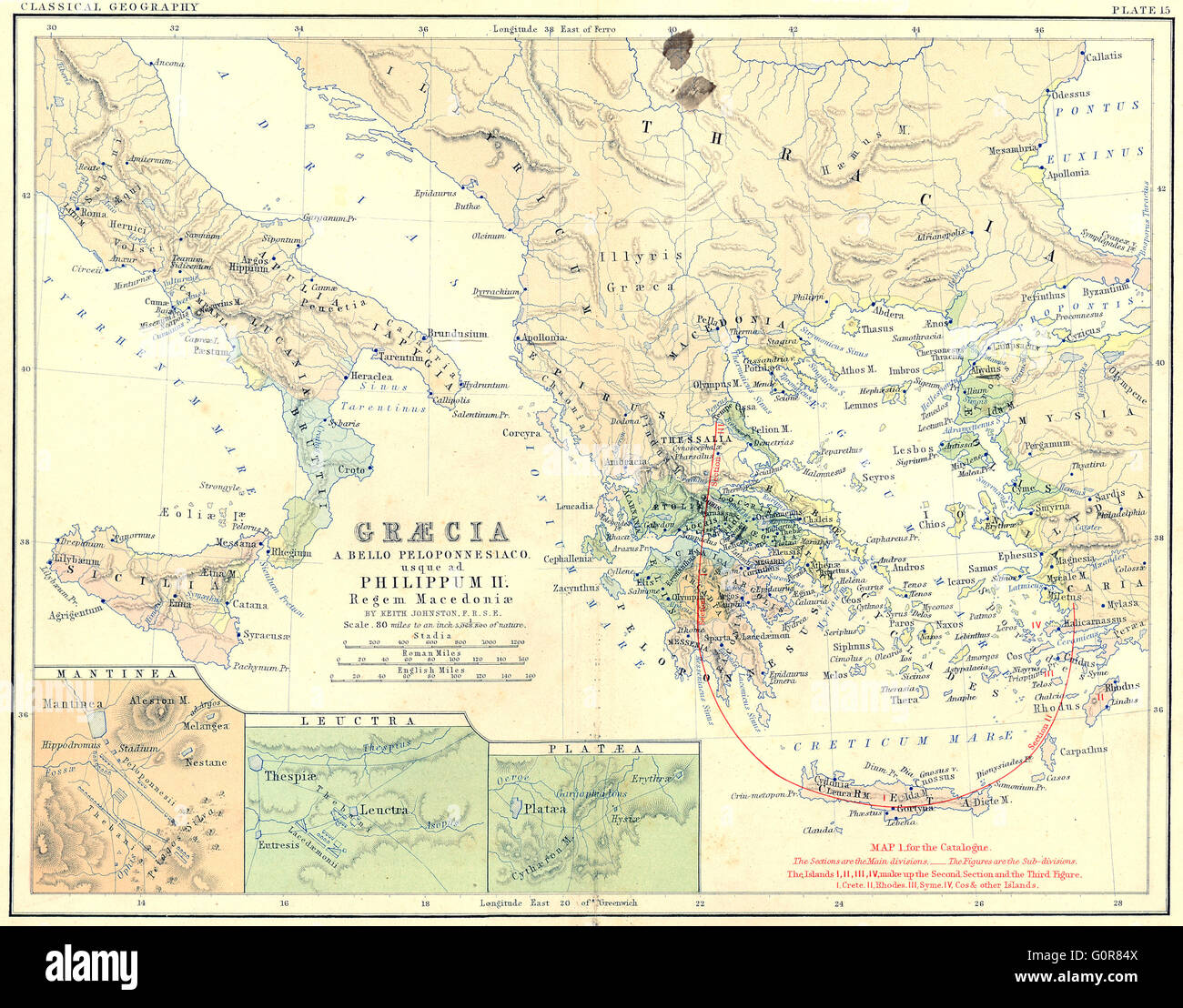 PELOPONNESIAN WAR: Mantinea; Lefktra; Plataea, 1880 antique map Stock ...