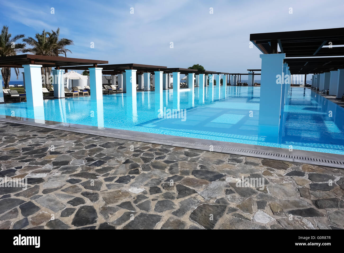 HERAKLION, CRETE, GREECE - MAY 13, 2014: The big blue swimming-pool ...