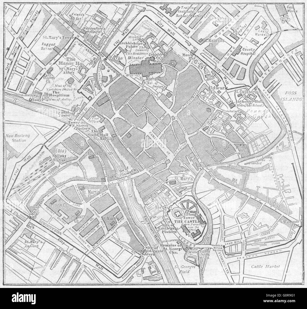 YORKS: York, sketch map, 1898 Stock Photo - Alamy
