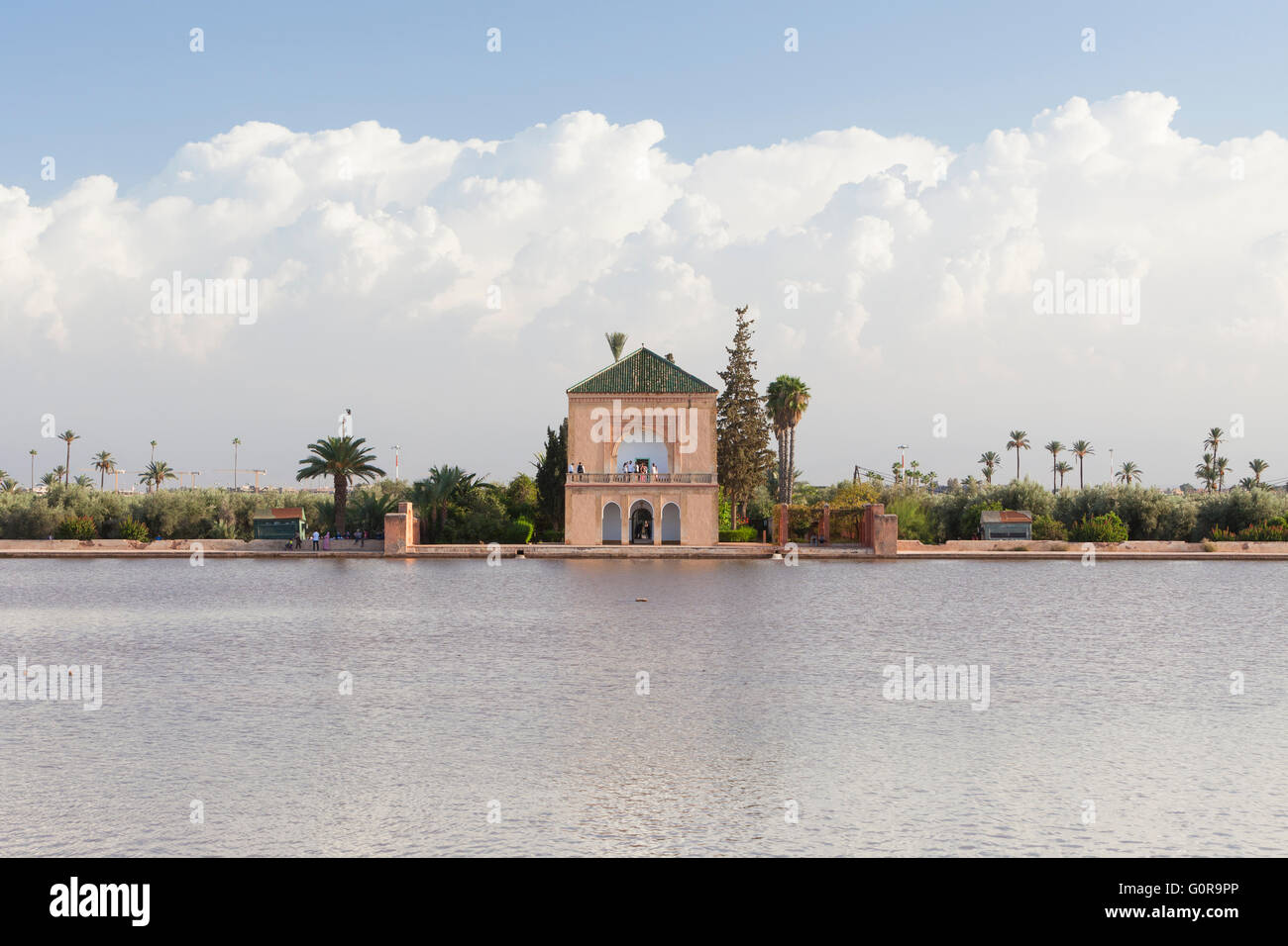 The pavilion and lake of Menara gardens, Marrakech, Morocco Stock Photo ...