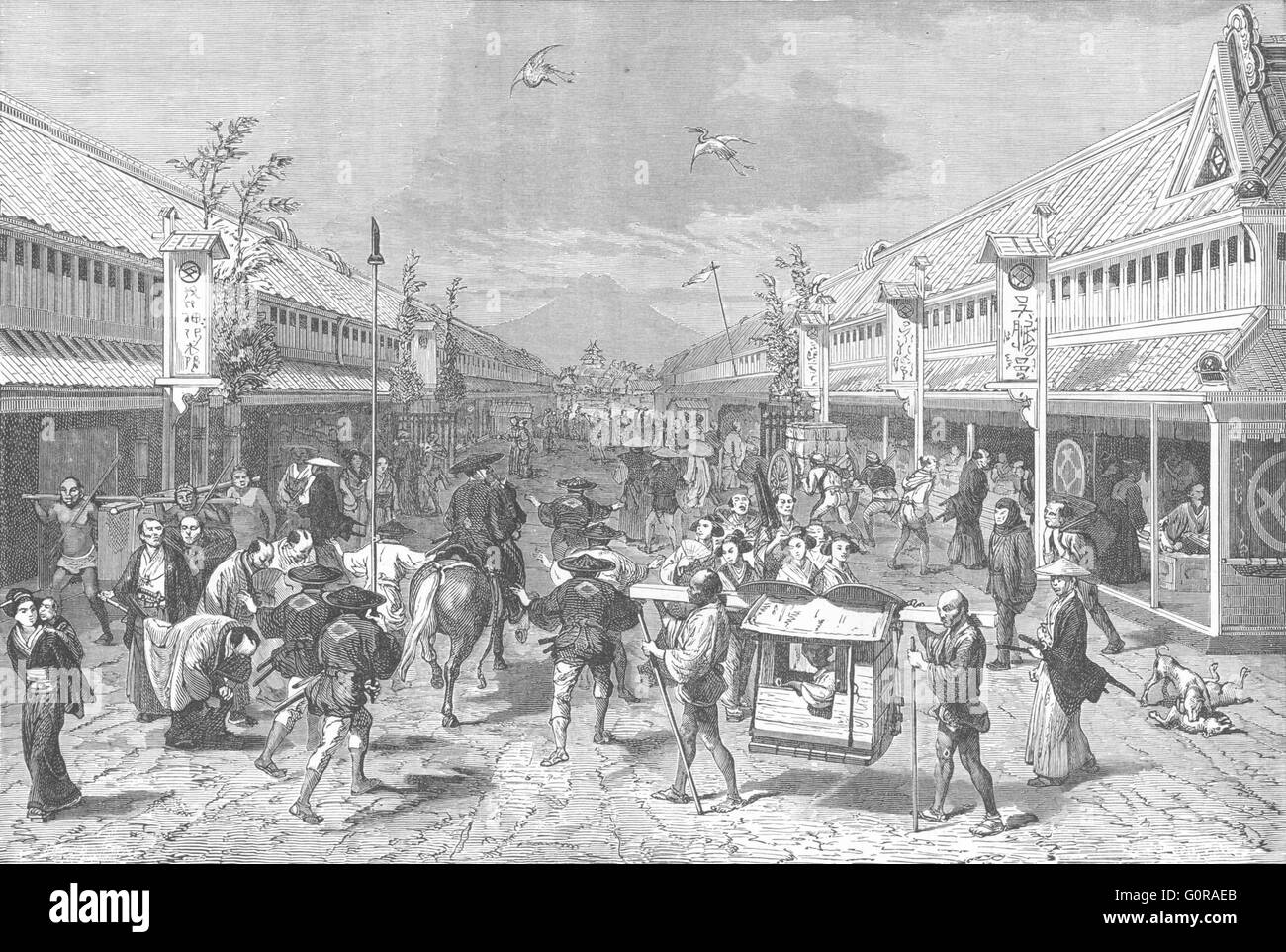 JAPAN: Street in Tokyo, antique print 1880 Stock Photo - Alamy