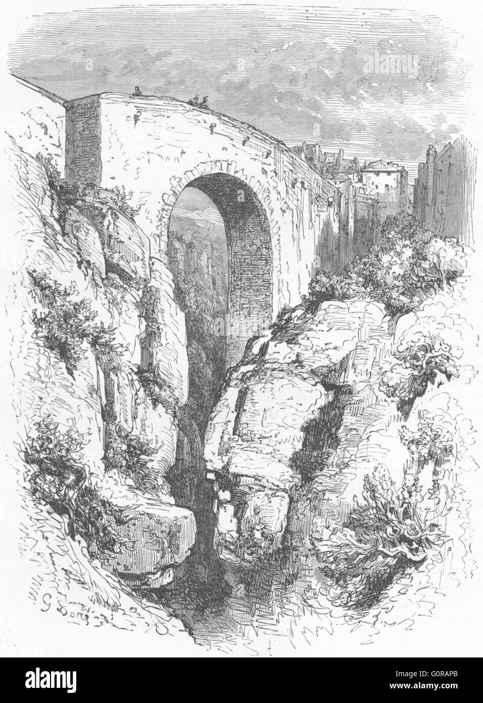 SPAIN: : Bridge at Ronda, antique print 1880 Stock Photo - Alamy