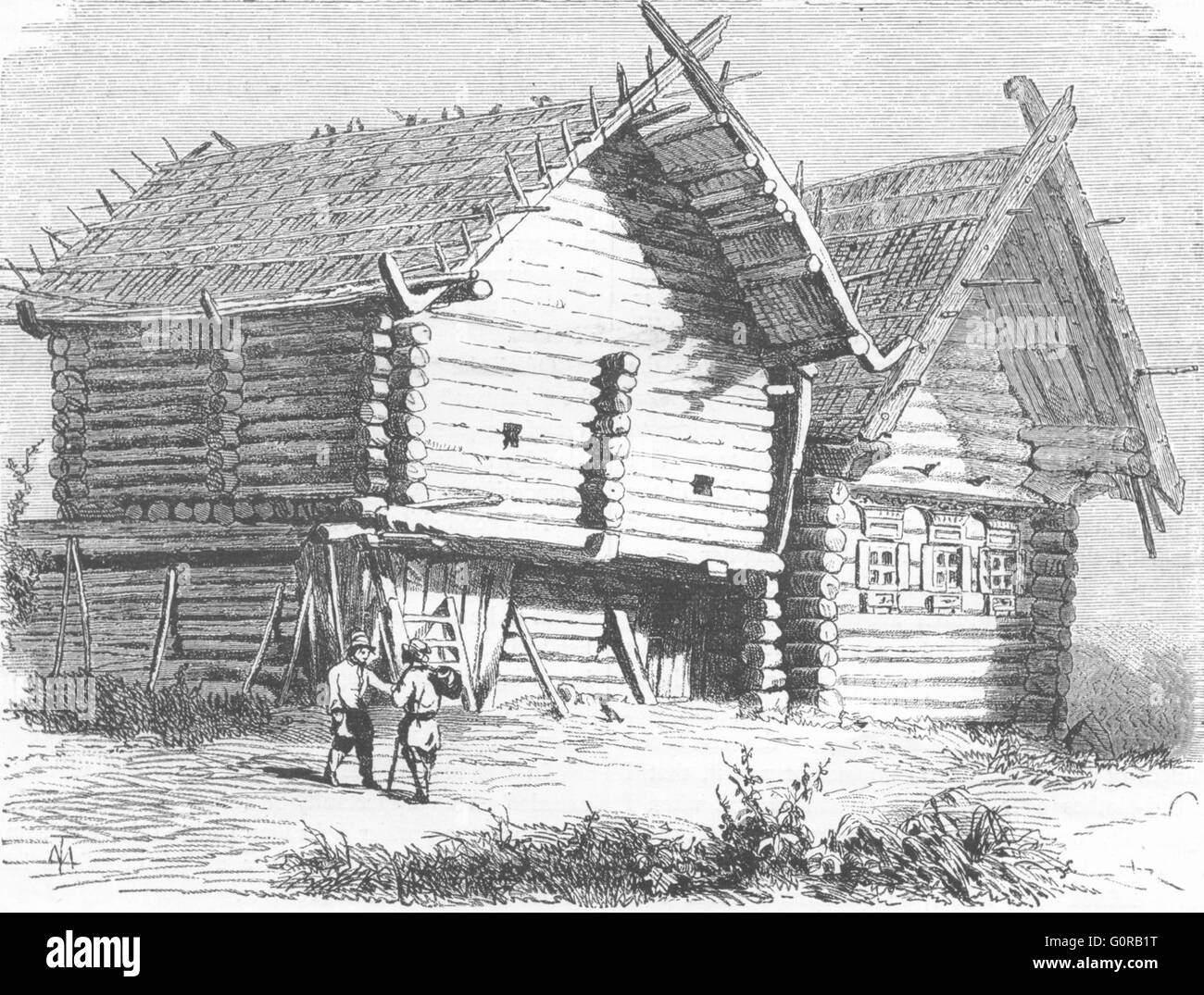 BALTICS: Livonia: Lettish farm, antique print 1880 Stock Photo - Alamy