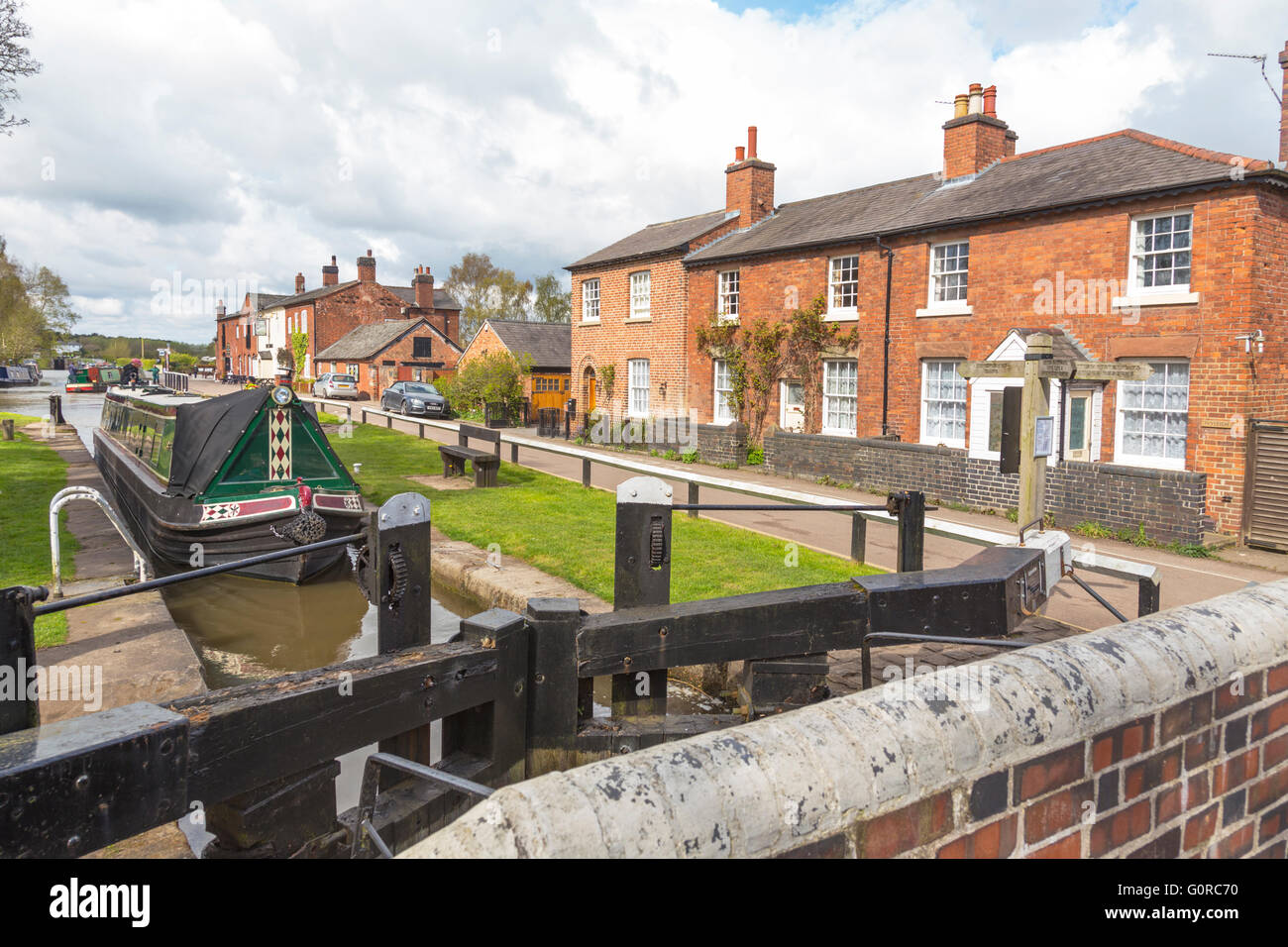 Narrowboats at Fradley Junction lock on the Trent and Mersey Canal ...